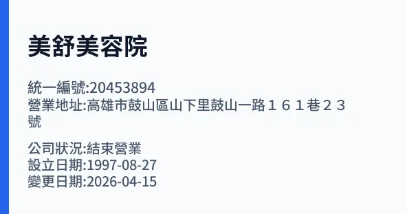 美舒美容院的照片-統編 20453894(高雄市) 公司登記資料與營業項目詳細圖表