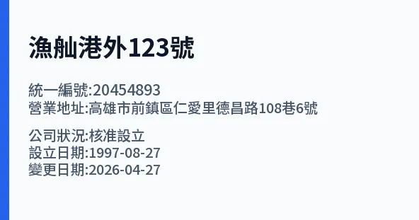 漁舢港外123號的照片-統編 20454893(高雄市) 公司登記資料與營業項目詳細圖表