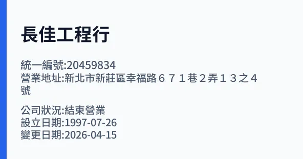 長佳工程行的照片-統編 20459834(新北市) 公司登記資料與營業項目詳細圖表