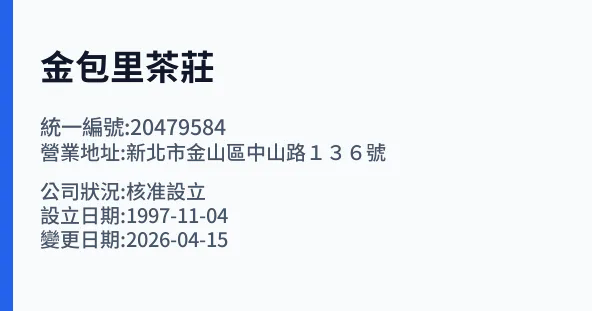 金包里茶莊的照片-統編 20479584(新北市) 公司登記資料與營業項目詳細圖表