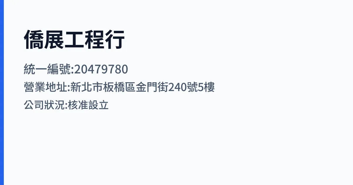 僑展工程行 - 統編 20479780(新北市) 公司登記資料與營業項目詳細圖表