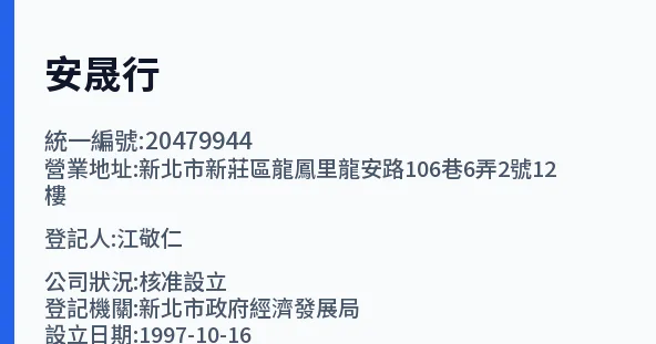 安晟行的照片-統編 20479944(新北市) 公司登記資料與營業項目詳細圖表