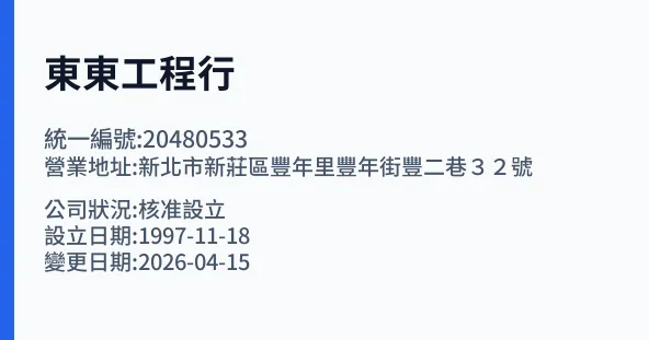 東東工程行的照片-統編 20480533(新北市) 公司登記資料與營業項目詳細圖表