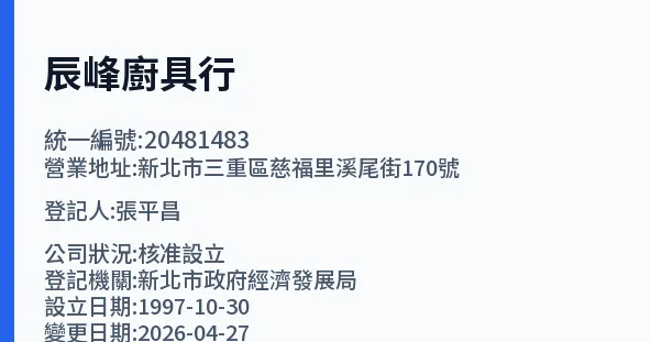 辰峰廚具行的照片-統編 20481483(新北市) 公司登記資料與營業項目詳細圖表