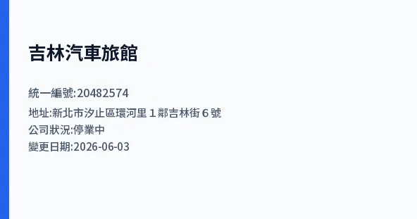 吉林汽車旅館的照片-統編 20482574(新北市) 公司登記資料與營業項目詳細圖表