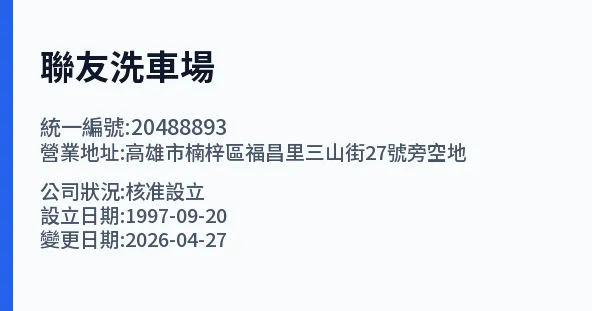 聯友洗車場的照片-統編 20488893(高雄市) 公司登記資料與營業項目詳細圖表