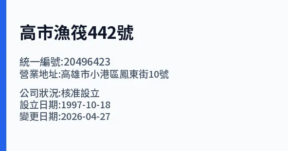 高市漁筏442號的照片-統編 20496423(高雄市) 公司登記資料與營業項目詳細圖表