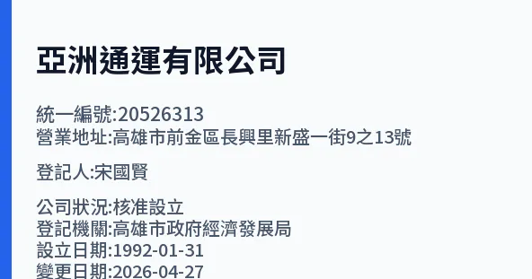 亞洲通運有限公司的照片-統編 20526313(高雄市) 公司登記資料與營業項目詳細圖表