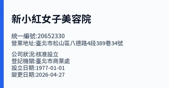新小紅女子美容院的照片-統編 20652330(臺北市) 公司登記資料與營業項目詳細圖表