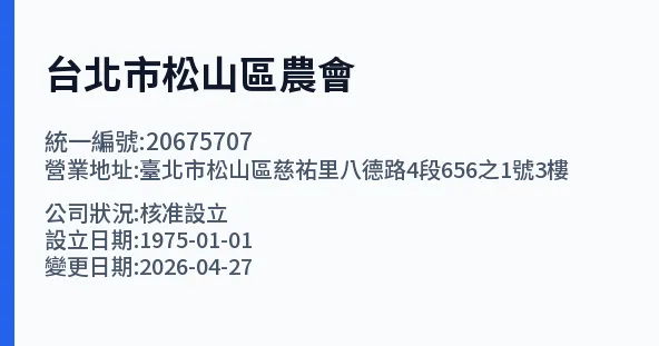台北市松山區農會的照片-統編 20675707(臺北市) 公司登記資料與營業項目詳細圖表