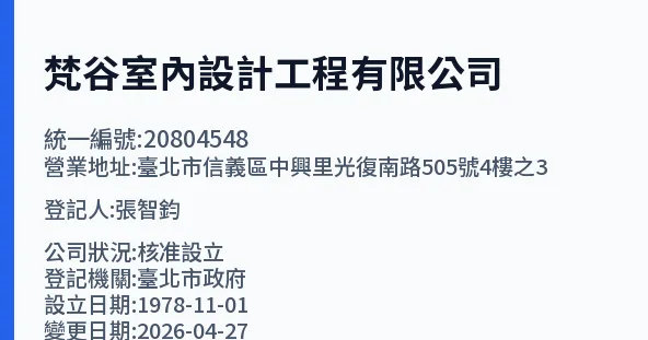 梵谷室內設計工程有限公司的照片-統編 20804548(臺北市) 公司登記資料與營業項目詳細圖表