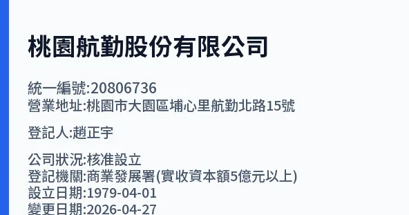 桃園航勤股份有限公司的照片-統編 20806736(桃園市) 公司登記資料與營業項目詳細圖表