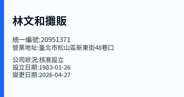 林文和攤販的照片-統編 20951371(臺北市) 公司登記資料與營業項目詳細圖表