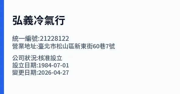 弘義冷氣行的照片-統編 21228122(臺北市) 公司登記資料與營業項目詳細圖表