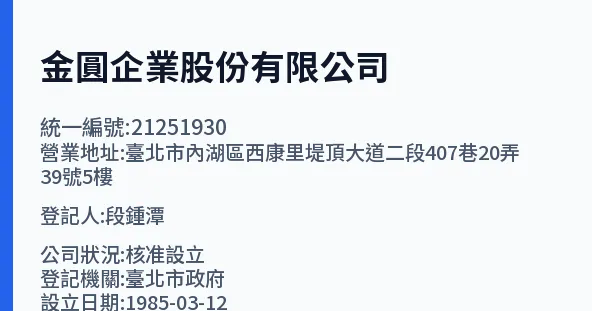金圓企業股份有限公司的照片-統編 21251930(臺北市) 公司登記資料與營業項目詳細圖表