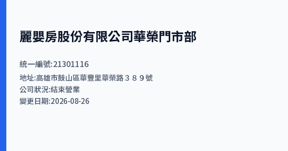 麗嬰房股份有限公司華榮門市部的照片-統編 21301116(高雄市) 公司登記資料與營業項目詳細圖表