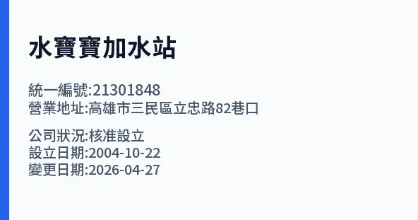 水寶寶加水站的照片-統編 21301848(高雄市) 公司登記資料與營業項目詳細圖表