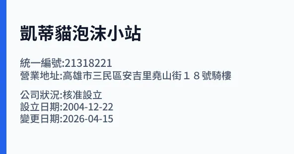 凱蒂貓泡沫小站的照片-統編 21318221(高雄市) 公司登記資料與營業項目詳細圖表
