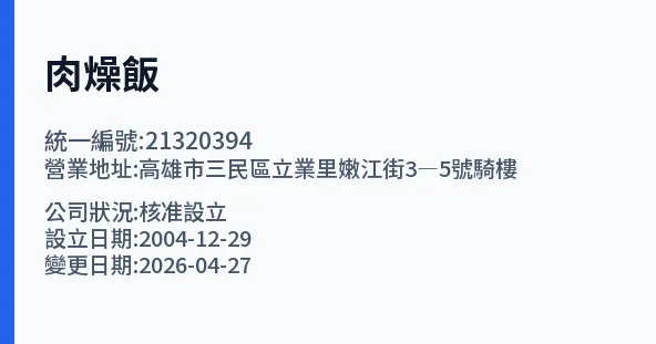 肉燥飯的照片-統編 21320394(高雄市) 公司登記資料與營業項目詳細圖表