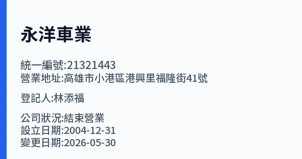 永洋車業的照片-統編 21321443(高雄市) 公司登記資料與營業項目詳細圖表