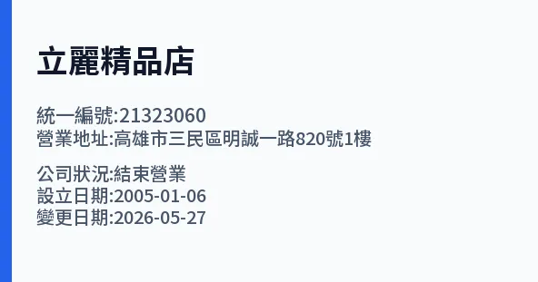 立麗精品店的照片-統編 21323060(高雄市) 公司登記資料與營業項目詳細圖表