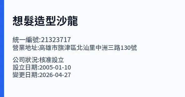 想髮造型沙龍的照片-統編 21323717(高雄市) 公司登記資料與營業項目詳細圖表