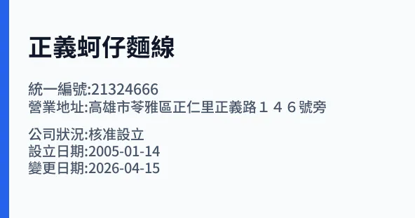 正義蚵仔麵線的照片-統編 21324666(高雄市) 公司登記資料與營業項目詳細圖表