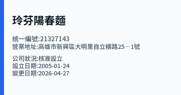玲芬陽春麵的照片-統編 21327143(高雄市) 公司登記資料與營業項目詳細圖表