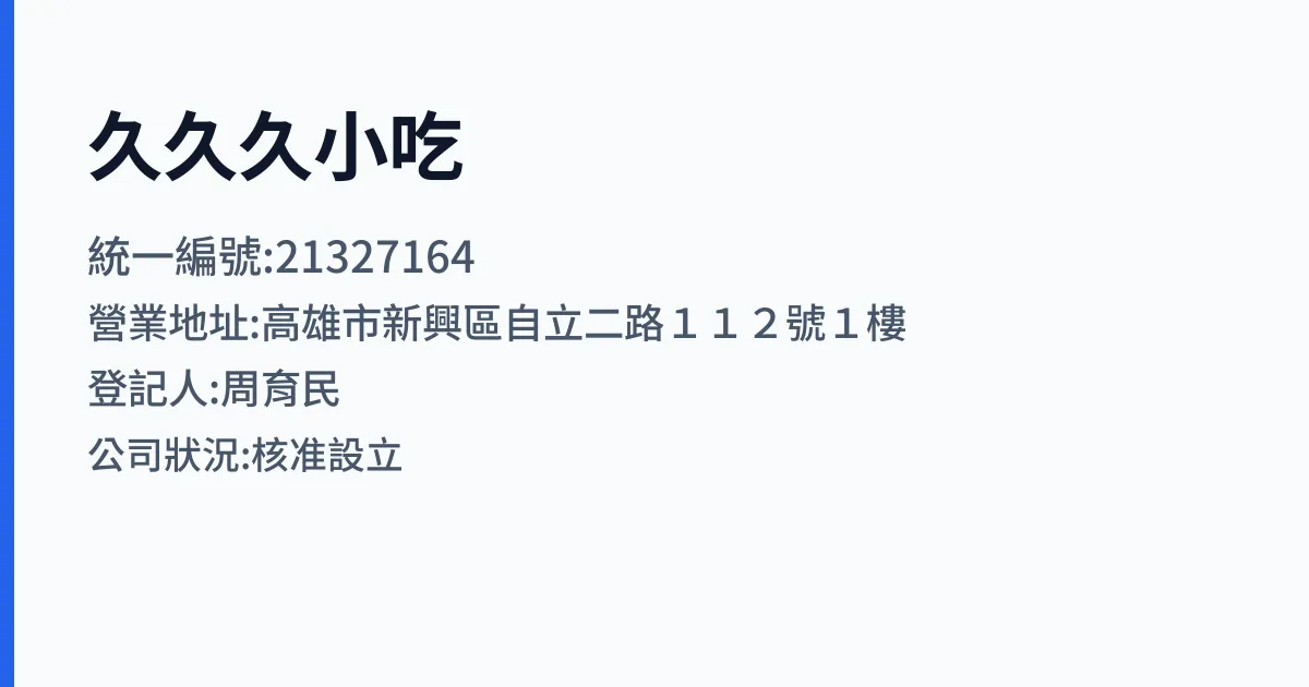 久久久小吃 - 統編 21327164(高雄市) 公司登記資料與營業項目詳細圖表