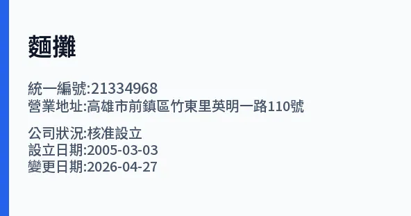 麵攤的照片-統編 21334968(高雄市) 公司登記資料與營業項目詳細圖表