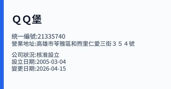 ＱＱ堡的照片-統編 21335740(高雄市) 公司登記資料與營業項目詳細圖表