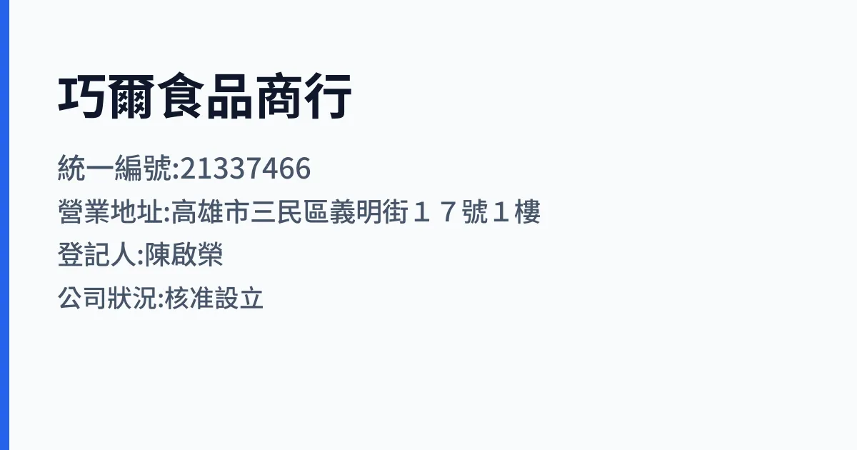 巧爾食品商行 - 統編 21337466(高雄市) 公司登記資料與營業項目詳細圖表