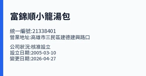 富錦順小籠湯包的照片-統編 21338401(高雄市) 公司登記資料與營業項目詳細圖表