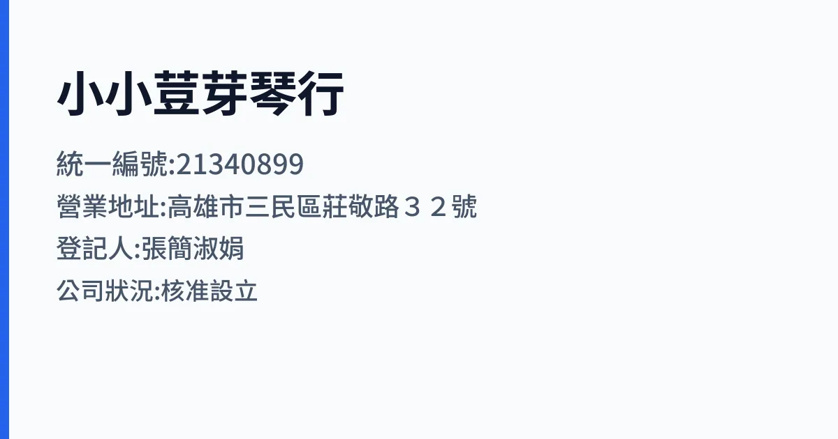 小小荳芽琴行 - 統編 21340899(高雄市) 公司登記資料與營業項目詳細圖表
