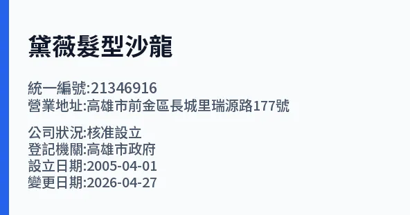 黛薇髮型沙龍的照片-統編 21346916(高雄市) 公司登記資料與營業項目詳細圖表