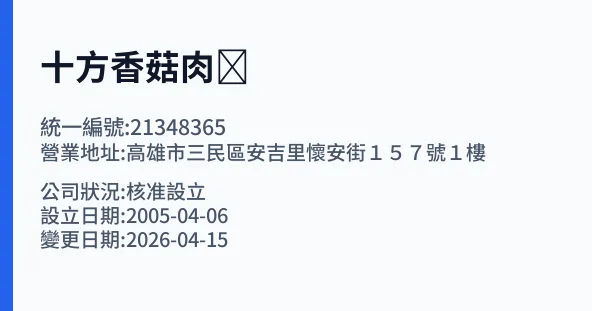 十方香菇肉焿的照片-統編 21348365(高雄市) 公司登記資料與營業項目詳細圖表