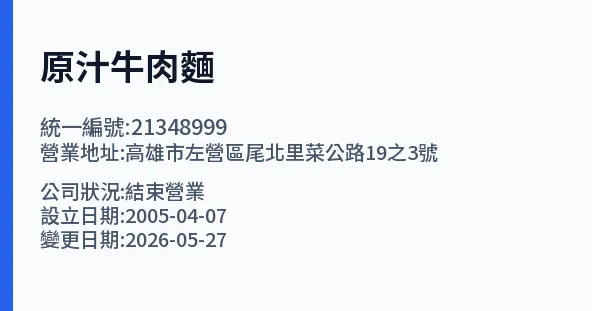原汁牛肉麵的照片-統編 21348999(高雄市) 公司登記資料與營業項目詳細圖表