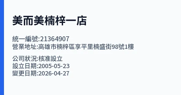 美而美楠梓一店的照片-統編 21364907(高雄市) 公司登記資料與營業項目詳細圖表