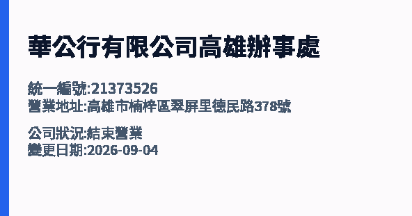 華公行有限公司高雄辦事處的照片-統編 21373526(高雄市) 公司登記資料與營業項目詳細圖表