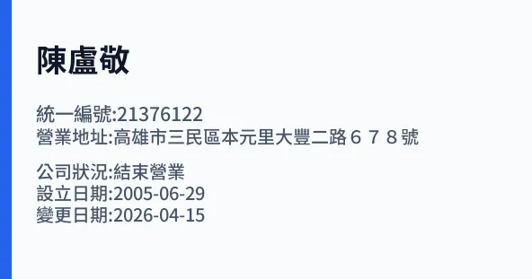 陳盧敬的照片-統編 21376122(高雄市) 公司登記資料與營業項目詳細圖表