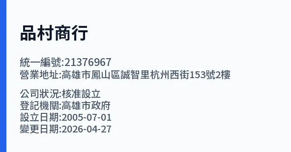 品村商行的照片-統編 21376967(高雄市) 公司登記資料與營業項目詳細圖表