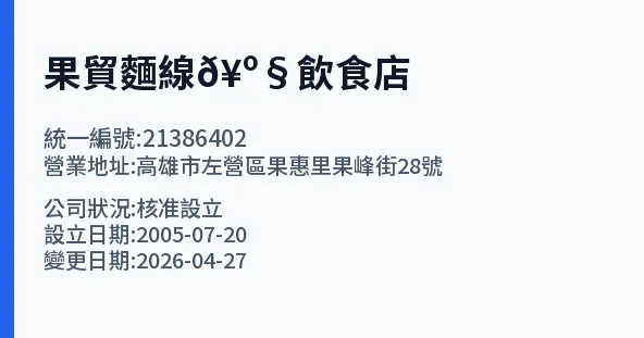 果貿麵線𥺧飲食店的照片-統編 21386402(高雄市) 公司登記資料與營業項目詳細圖表