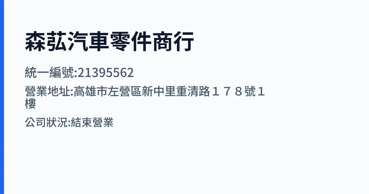 森苰汽車零件商行 - 統編 21395562(高雄市) 公司登記資料與營業項目詳細圖表