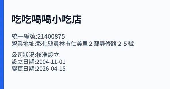 吃吃喝喝小吃店的照片-統編 21400875(彰化縣) 公司登記資料與營業項目詳細圖表