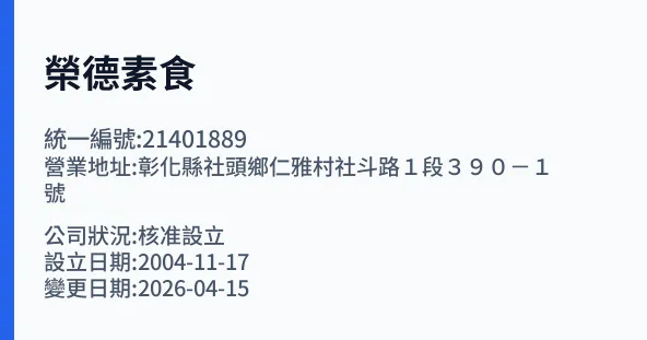 榮德素食的照片-統編 21401889(彰化縣) 公司登記資料與營業項目詳細圖表