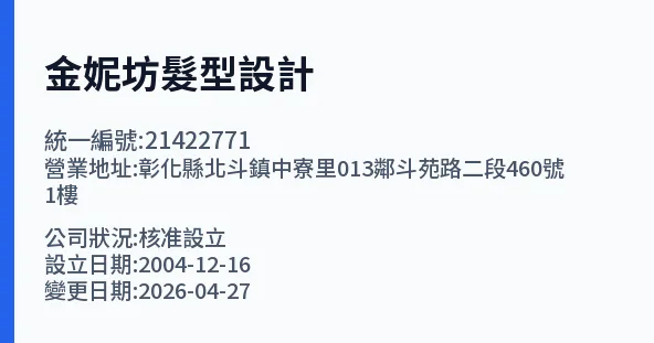 金妮坊髮型設計的照片-統編 21422771(彰化縣) 公司登記資料與營業項目詳細圖表