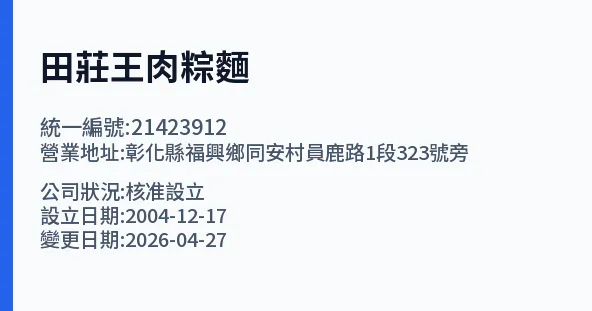 田莊王肉粽麵的照片-統編 21423912(彰化縣) 公司登記資料與營業項目詳細圖表