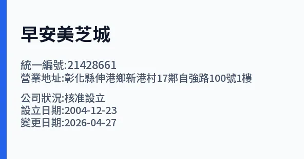 早安美芝城的照片-統編 21428661(彰化縣) 公司登記資料與營業項目詳細圖表
