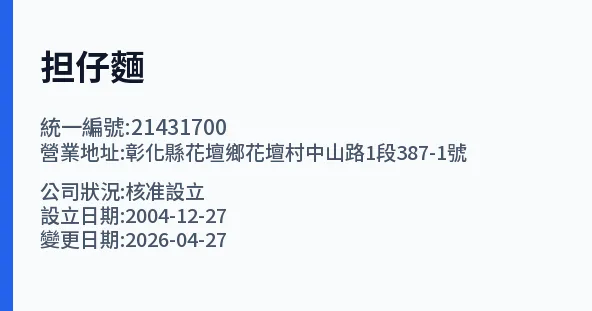 担仔麵的照片-統編 21431700(彰化縣) 公司登記資料與營業項目詳細圖表