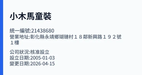 小木馬童裝的照片-統編 21438680(彰化縣) 公司登記資料與營業項目詳細圖表